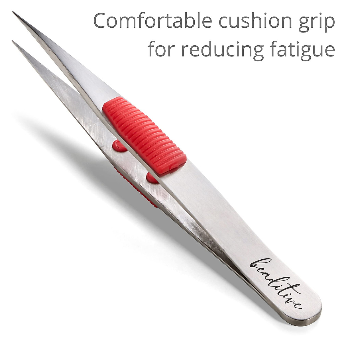 Beaditive High Precision Heavy-Duty Tweezers With Cushion - 4.7" Craft Tweezers for Sewing, Beading & DIY Crafts - Non-Serrated, Fine Point Tips - Stainless Steel Needle Nose Hobby Tweezers
