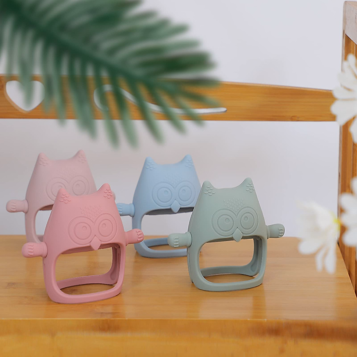 Drop Resistant Silicone Baby Teether Toy for 3+ Month Infants, Baby Chew Toy for Sucking Needs, Hand Pacifier for Breast Feeding Babies, BPA Free (Power Rose)