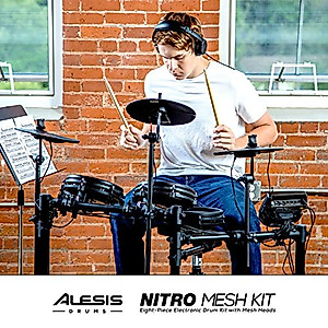 Alesis Nitro Mesh Kit - Electronic Drum Set with Quiet Mesh Pads, USB MIDI, Kick Pedal and Rubber Kick Drum, 40 Kits, 385 Sounds, Drum Lessons