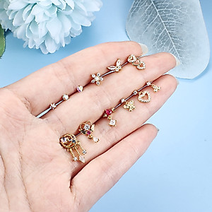 Sanfenly Nose Rings Studs Nose Piercing Jewelry for Women Men 20G Rose Gold Silver Black Cute CZ Heart Moon Butterfly Flower Dangly Dangle Dangling Nose Rings L Shaped Nose Stud Set