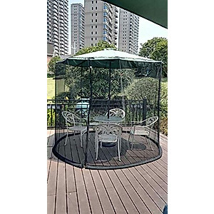 HomeRoots 9' Patio Umbrella Outdoor Table Bug Screen Mesh Black Mosquito Net Canopy Curtains Adjustable Enclosure Large Umbrella Hanging Tent 100% Polyester Light Weight Mosquito Netting