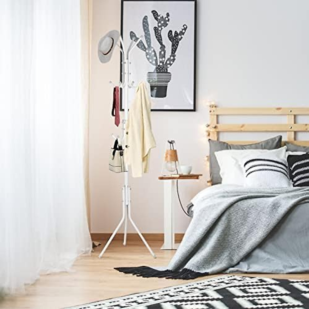 Yosoo Standing Entryway Coat Rack, Metal Coat Hat Rack Tree Stand Hanger Organizer for Jacket, Purse, Scarf Rack, Umbrella (White)