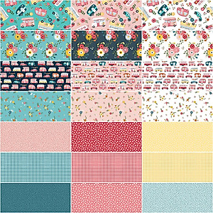 Gone Glamping Riley Blake 5-inch Stacker, 42 Precut Fabric Quilt Squares by Lori Whitlock, Assorted