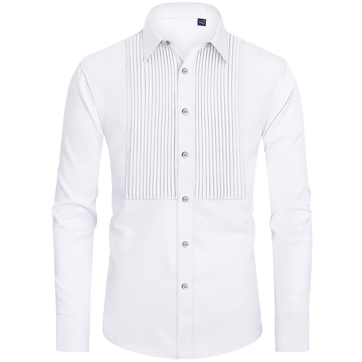 J.VER Men's Tuxedo Shirt Formal Dress Shirt Pleated Long Sleeve Button Down Shirts for Prom Party Wedding Solid White