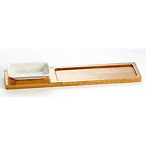 Artisano Designs La Panetteria Board with Dipping Dish Bread EVOO Serving Tray, Packaged Favor Dimensions Approx. 4.5” x 13" x 3.5" (11 x 33 x 9 cm). Bamboo 3.25" x 12.5" x 0.5" (8 x 32 cm x 1.2 cm