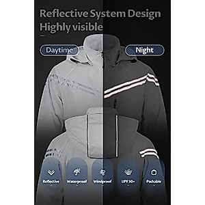 CREATMO US Men's Windproof Uv Protection Cycling Jacket Long Sleeve Wind Coat Hiking Fishing Bike Windbreaker Packable Rain Jacket Grey M