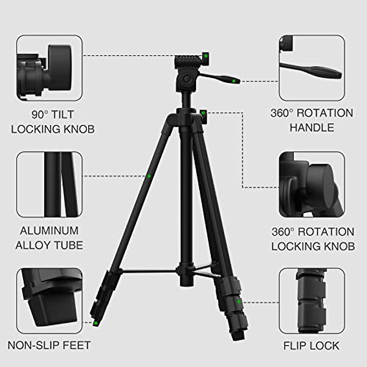 Xincere 55-inch Lightweight Aluminum Laser Level Tripod Stand with Bubble Level, Quick Release Plate with 1/4"-20 Screw Mount for Laser Line Leveling
