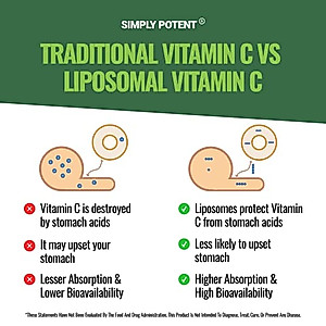 Liposomal Vitamin C 1200mg, 180 Capsules, Ascorbic Acid VIT C, High Dose Enhanced Absorption Fat Soluble Vitamin C, Powerful Antioxidant Supplement for Immune Support, Collagen, Heart & Brain Health