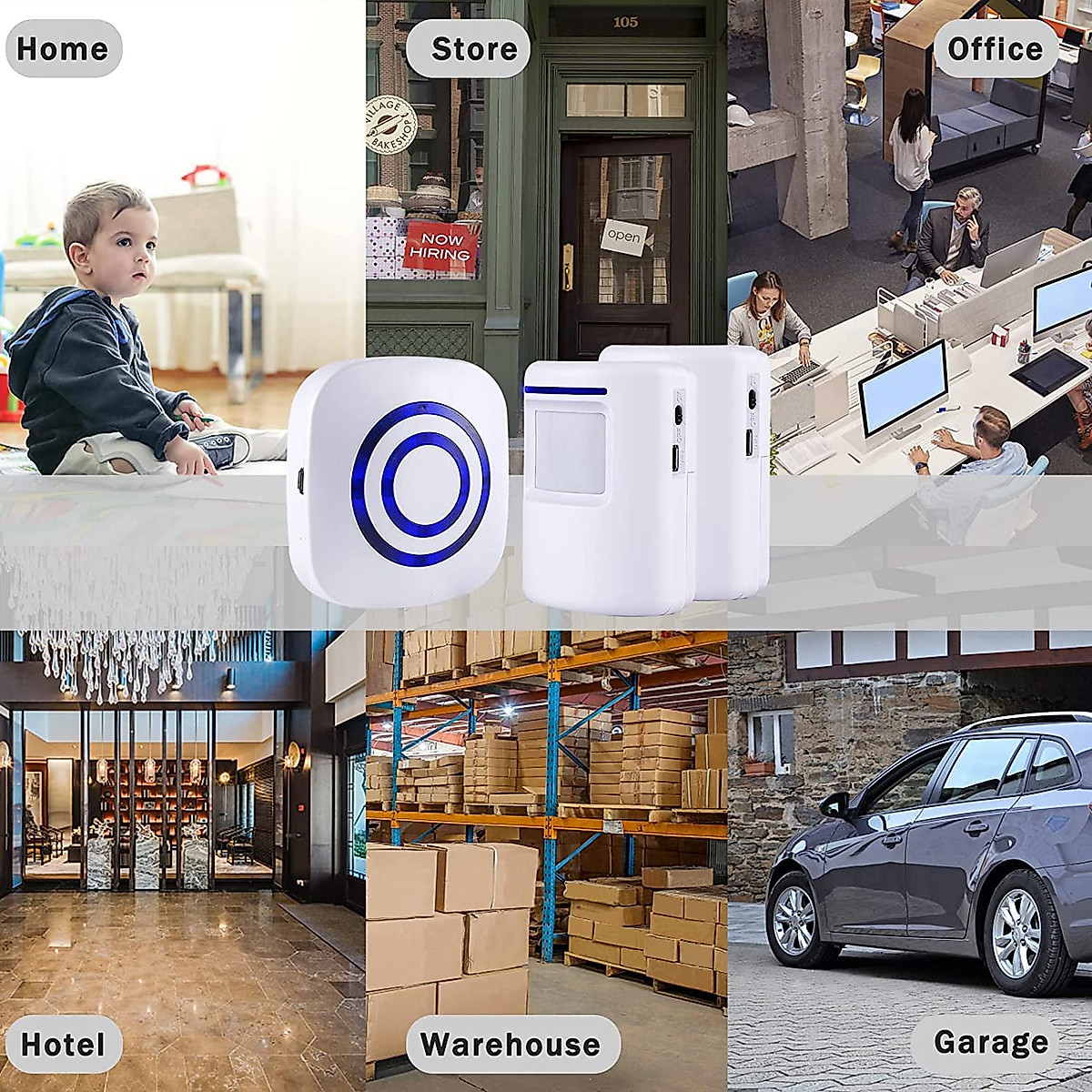 BESTOONE Motion Sensor Alarm, Long Range Wireless Driveway Alarm, Indoor Home Security System Electric Doorbells, 4 Motion Detector and 2 Alarm, 38 Chime Tunes, LED Indicator