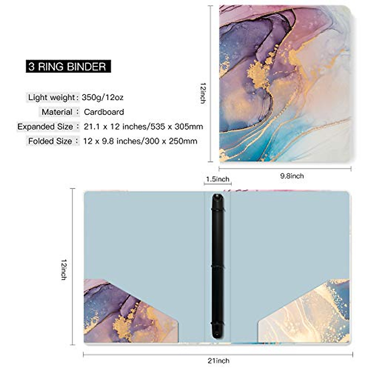 ZAXMEY 3 Ring Binder 1 Inch Ring, Fashion Design Binder for School, Home, Students, Women, Cute Custom Pattern with Hold Letter Size Interior Pockets,Gorgeous Marble