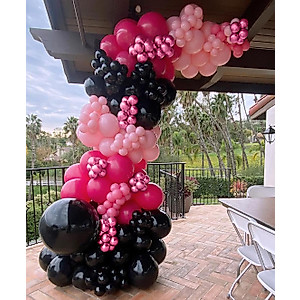 HKYOOD 148Pcs Pink and Black Balloons Garland Arch Kit - 5 10 12 18 inch Hot Pink Black Light Pink Metallic Pink Latex Balloon for Birthday Baby Shower Bridal Shower Wedding Princess Party Decorations