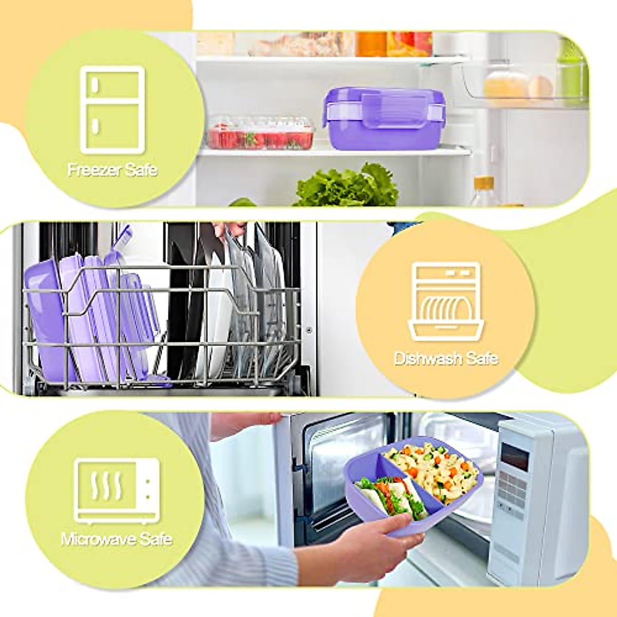 MKAVOE Bento Box Adult Lunch Box, 3-in-One Stackable Bento Lunch Box for Kids/Adults, 8 Compartments & Utensil Set Lunch Box Kids, Leak-Proof Bento Boxes for Work, Picnic, School