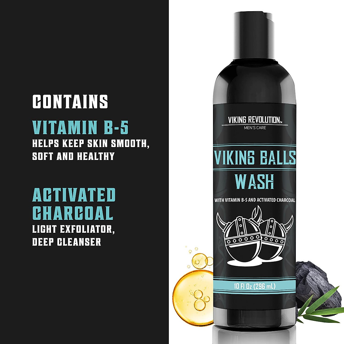 Viking Revolution Mens Balls Wash for Men (10 oz) - Ballwash for Men with Charcoal Mens Intimate Wash Men Genital Wash with Menthol, Vitamin B5 and Activated Charcoal