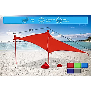 ABCCANOPY Beach Portable Sun Shelter for Beach, Camping Trips (7x7 FT, Red)