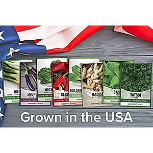 Asian Vegetable Seeds for Planting 8 Packets Bok Choy, Michihili (Napa) Chinese Cabbage, Tatsoi, Onion, White Radish, Serrano, Eggplant for Your Non GMO Heirloom Vegetable Garden by Gardeners Basics