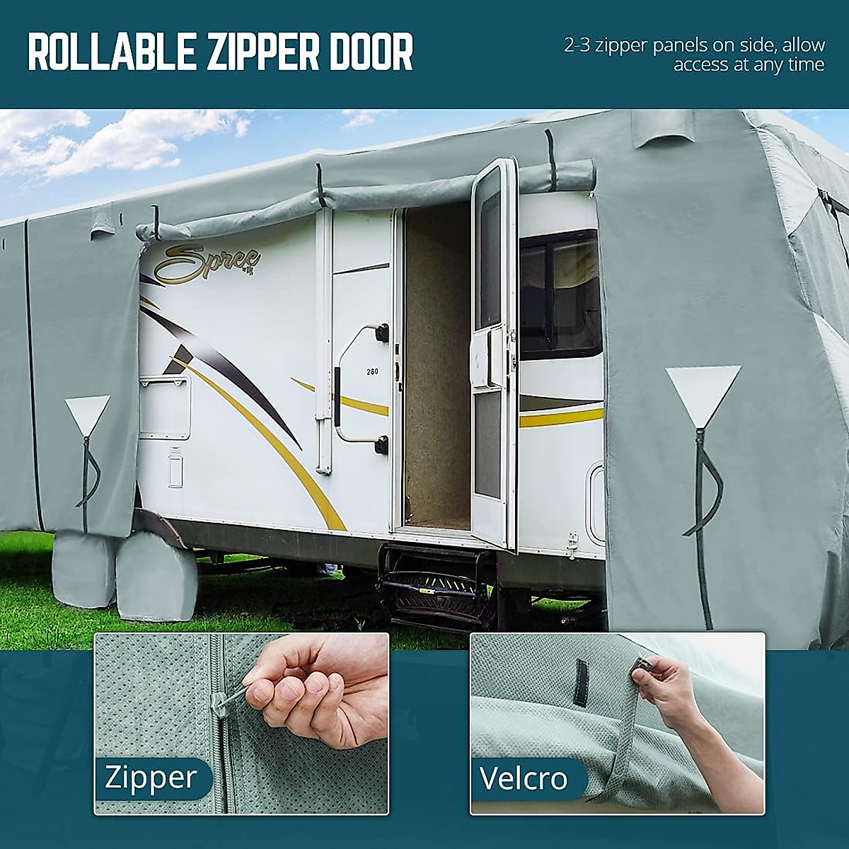 KING BIRD Upgraded Travel Trailer RV Cover, Heavy Duty 5 Layers Tearstop-Tec™ Anti-UV Top Panel, Durable Camper Cover, Fits 26.8'-29.8' Motorhome-Breathable, Water-Repellent, Rip-Stop