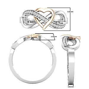 Dazzlingrock Collection Round White Diamond Infinity Interlock Heart Engagement Ring for Women (0.08 ctw, Color I-J, Clarity I2-I3) in Rose Gold Plated Sterling Silver Size 6