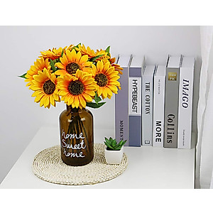 Olrla Artificial Sunflowers with Stems,10pcs Faux Silk Sunflower Bulk for Wedding Bouquet Floral Arrangement Table Centerpieces Home Office Garden Decoration
