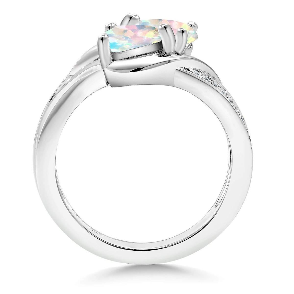 Gem Stone King 1.64 Ct White Simulated Opal White Created Sapphire 925 Sterling Silver Ring (Size 9)