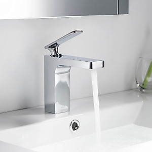 KIBI Infinity Single Handle Bathroom Vanity Sink Faucet with Pop Up Drain | Solid Brass Lavatory Faucet with High Arc Spout | Includes Water Hose for Easy Installation (Chrome Finish, KBF1006)