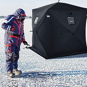Gymax Ice Shelter, Pop-up Waterproof Fishing Tent 2-Person Portable Ice Tent with Detachable Windows, Zippered Door & Carry Bag