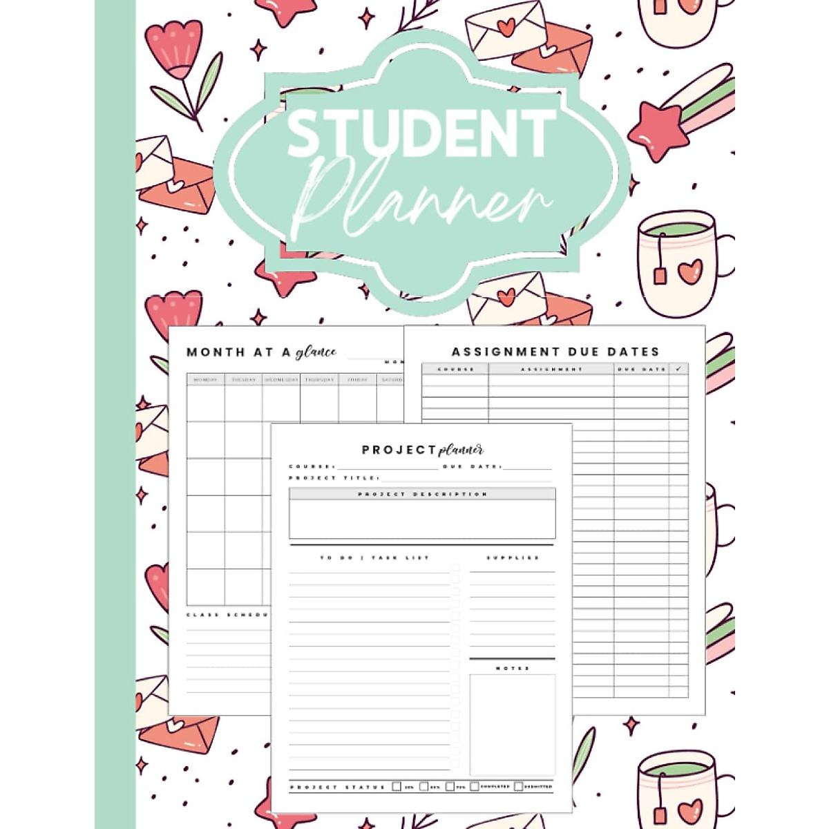 Student Planner Undated: Monthly Calendar, Assignment Tracker, Project Planning, Daily Study Planner Pages for Girls, Teens