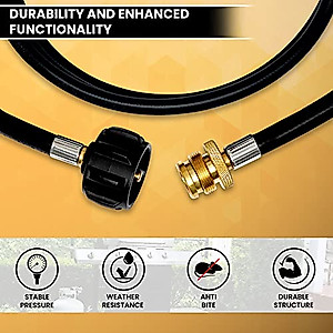 Propane Link 5FT Propane Hose Adapter 1lb to 20lb - Propane Adapter Hose for Weber/Coleman/Blackstone Grill Smoker Camping Stove & Larger Propane Tank, Mr Buddy Heater Adapter Hose with Plumber Tape