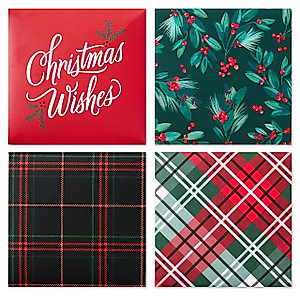 Hallmark Small Christmas Gift Boxes (4 Pack: Red and Green Plaid, Holly, Christmas Wishes Black and Red Plaid) 4 inch Boxes for Gift Cards, Candy, Cookies and More