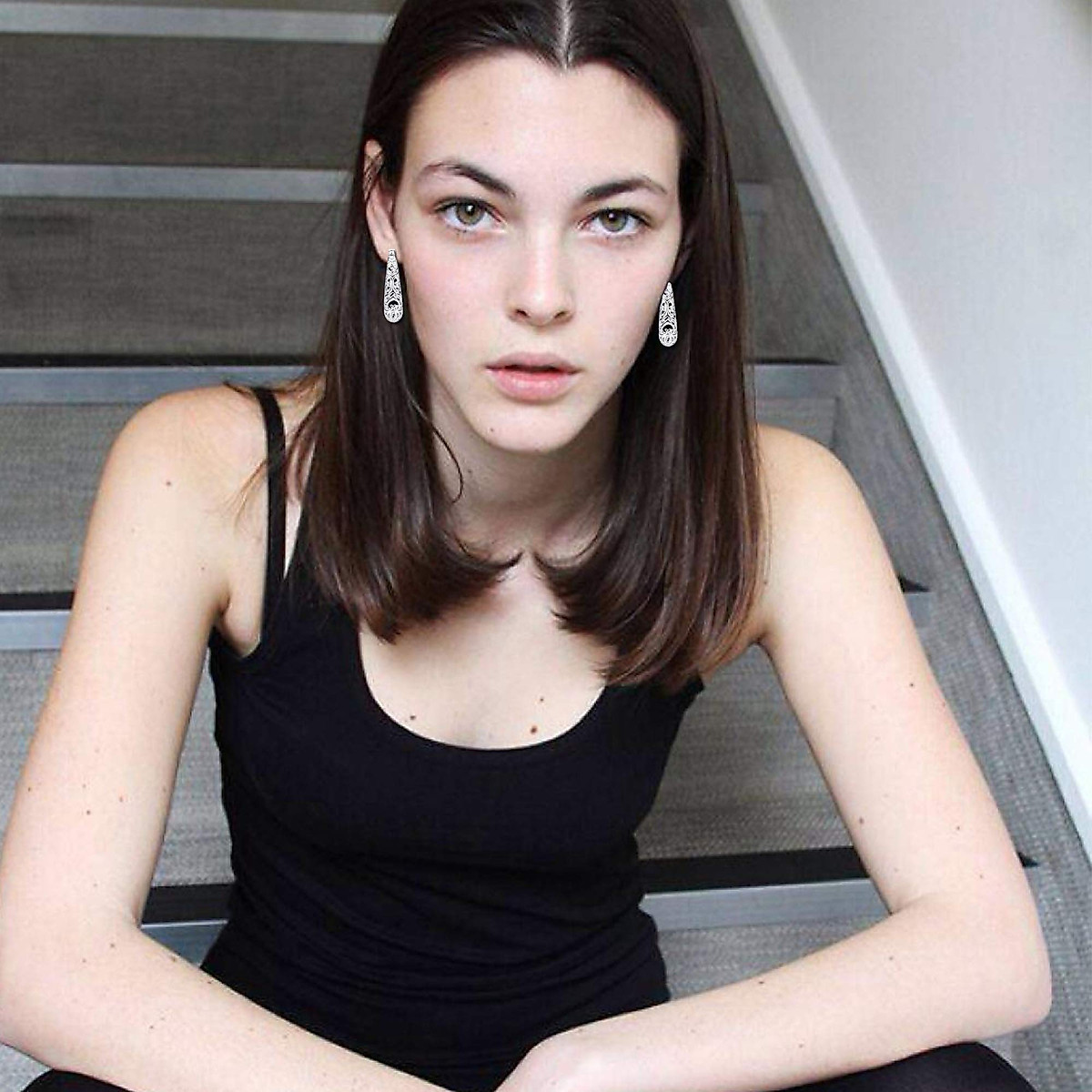 Milacolato 925 Sterling Silver Hoop Earrings for Women 18K White Gold Plated Textured Filigree Oval Hoop Earrings Lightweight & Hypoallergenic Vintage Hoop Earrings