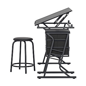SD Studio Designs 2 Piece Eclipse Ultra Center/Drawing Table with Stool, Angle Adjustable Top, Storage Shelves, and Drawers