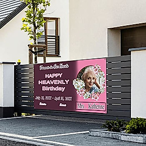 Custom Memorial Banner, Personalized Birthday Banners in Memory with Photo Name Date, Customizable Polyester Happy Heavenly Birthday for Outdoor Porch Patio Decorations 47x71 inches