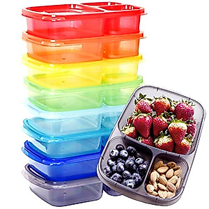 Youngever 8 Pack Bento Lunch Box, Meal Prep Containers, Reusable Plastic Divided Food Storage Container Boxes (3-Compartment)