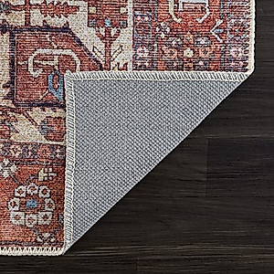 Bloom Rugs Washable 4x6 Rug - Red/Orange/Beige Traditional, Distressed Area Rug for Living Room, Bedroom, Dining Room and Kitchen - Exact Size: 4' x 6'