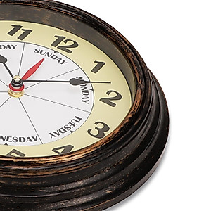 12 Inch Wall Clock, Classic Number Clocks, Decorative Clocks, Time & Day of The Week Wall Clock, Modern Round Clock for Home, Kitchen, Bathroom, Garden, Office(Bronze)