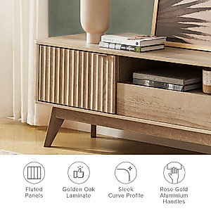 mopio Brooklyn Mid-Century Modern TV Stand, for TVs up to 50” / 59" Waveform Panel, Sleek Curved Profile with Adjustable Shelf and Sturdy Box Frame Leg (Golden Oak, 47")