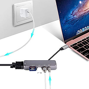 XUNMAIFHB Portable Docking Station,Type C to VGA/USB3.0 HUB/SD TF Card Converter Seven-in-one Multi-Function Docking Station Fast Transmission