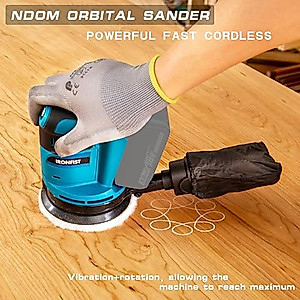 IRONFIST Random Orbit Sander 5inch 21V Lithium Battery 3 Speed Setting with Dust Bag 20pcs sandpapers and 3pcs Polishing Sponges