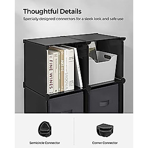 SONGMICS Cube Storage Organizer with Storage Boxes, 6-Cube Organizer, 6 Collapsible Non-Woven Fabric Bins, Customizable Shape, Bedroom, Living Room, Space-Saving, Black and Gray ULPC062B01