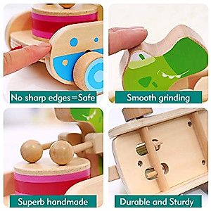 Baby Gift Wooden Toddler Pull Toy, Crocodile Drum Tapping Children's Toy, Baby dragging and Learning to Walk, Rope Traction Rope Crawling for Toddlers Ages 1+