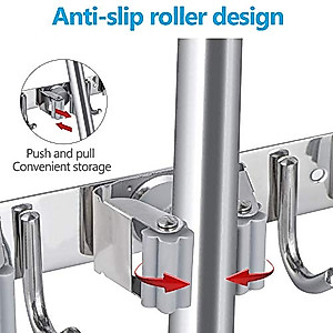 Saxhorn Broom Holder Wall Mount, Mop Holder Organizer Wall Mounted Broom Hanger for Home, Kitchen, Garden, Garage, Laundry Room Organization and Storage(5 Racks 4 Hooks)