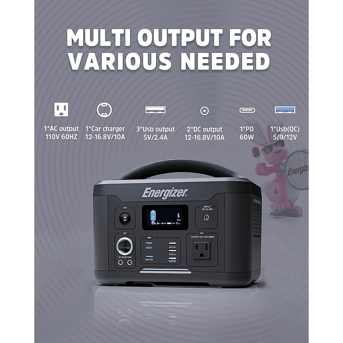 Energizer Portable Power Station PPS700 626Wh Battery 110V/600W Backup Lithium Battery, 110V/600W Pure Sine Wave AC Outlet, Solar Generator for Outdoors Camping Travel Hunting Blackout