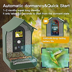 ESOXOFFORE Smart Bird Feeder with Camera,Hummingbird Feeder House with PIR Motion Detection 1080P Auto Capture Photo&Video,Night Vision,IP65 Waterproof Bird Watching Camera Gift -32G Card