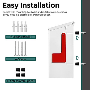 LAND·VOI Wall-Mount Mailbox with One Flag Kit and Three Sets of 0-9 Mailbox Number Stickers, Galvanized Steel Rust-Proof Metal Post Box, Mailboxes for Outside, 4.33" Dx14.2 Wx10.43 H, White AMB03W