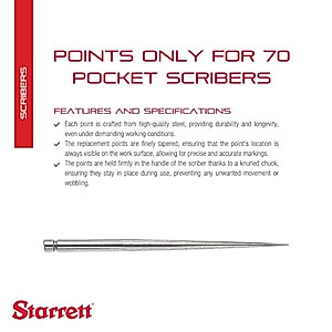 Starrett Steel Replacement Point 70A Scriber with Knurled and Nickel Plated Handle - 2-3/8" Point Length - PT02355A