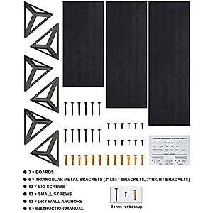 BAYKA Floating Shelves for Bedroom Decor, Rustic Wood Wall Shelves for Living Room Wall Mounted, Hanging Shelving for Bathroom, Laundry Room, Small Shelf for Plants, Books(Black,Set of 3)