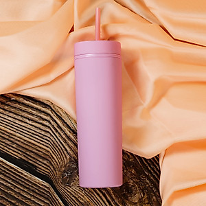 Ezhydrate SKINNY TUMBLERS (1 Pack)- LIGHT PINK- Matte Pastel Colored Acrylic Single Tumbler with Lid and Straw | 16oz Double Wall Reusable Plastic Tumbler w Straw Cleaner INCLUDED