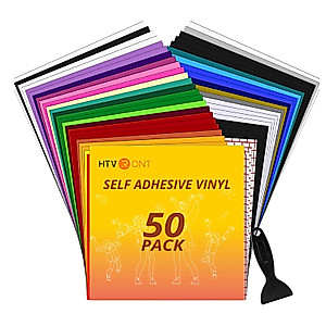 HTVRONT Vinyl for Cricut - 65 Pack Permanent Adhesive Vinyl Sheets Set - 55 Vinyl Sheets 12" x 12" & 10 Transfer Tape Sheets, 35 Color for Party Decoration, Sticker, Craft Cutter, Car Decal