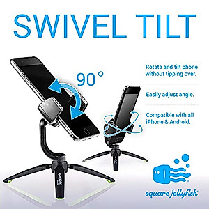 Square Jellyfish Jelly Grip WX Cell Phone Tripod Mount with Pro Tripod Stand - Smartphone Tripod Compatible with All iPhone and Android Smartphones - Small Tripod, Handheld for Video, Desk, or Travel
