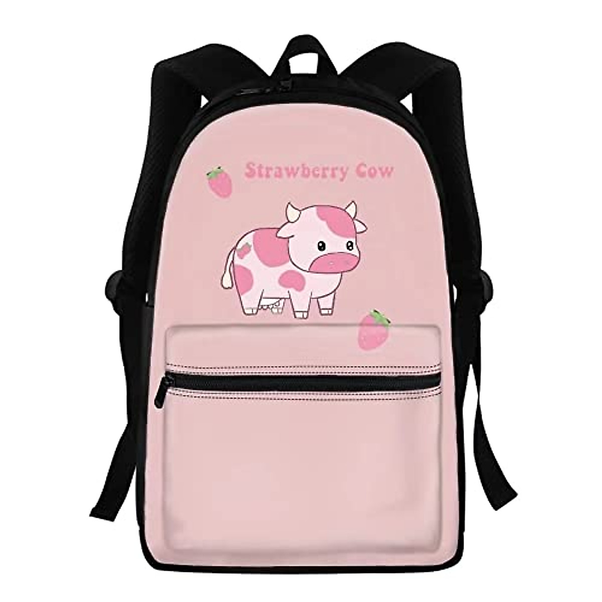ZFRXIGN Strawberry Cow Backpack for Girls Teens Rucksack Large-Capacity School Bags Laptop Portable Knapsack Casual Daypack Pink Purse Travel Office Shoulder Bag