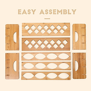 vinlley Bamboo Water Bottle Organizer, Free-Standing Stackable 4 Bottle Storage Holder Rack - Water, Wine, and Drink Organizer Shelf for Kitchen Countertop, Cabinet, Pantry, Fridge, Freezer - 2 Pack